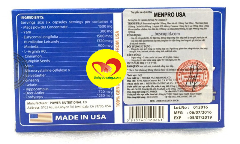 THUỐC CƯỜNG DƯƠNG, CHỐNG XUẤT TINH SỚM MENPRO USA CAO CẤP
